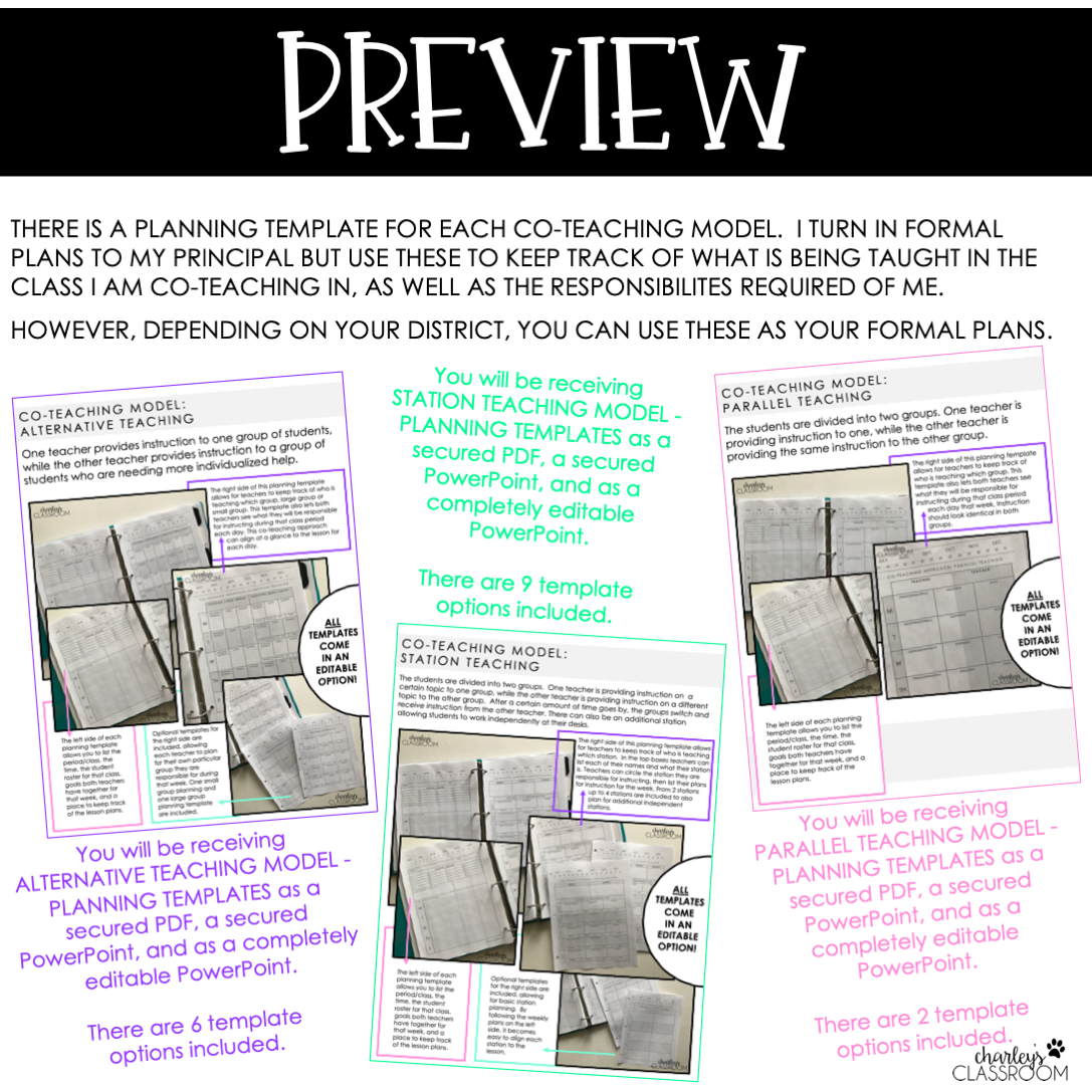 Special Education Co-Teaching Lesson Plan Templates (EDITABLE ...