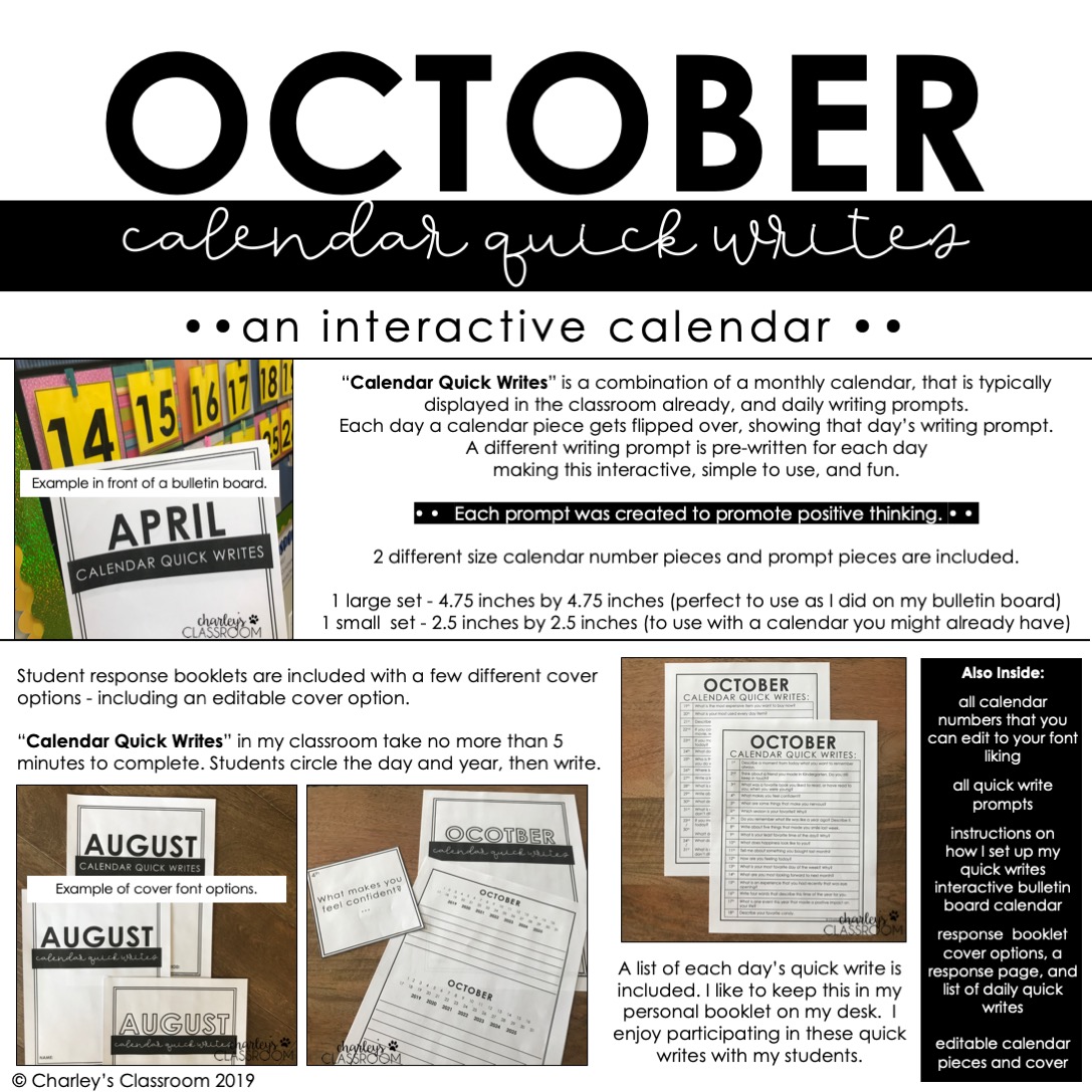 Calendar Quick Writes (October) | An Interactive Writing Calendar ...