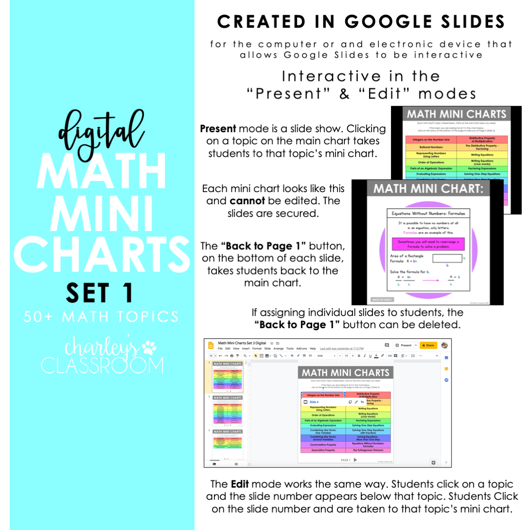 Digital Math Mini Charts | Set 1 (Distance Learning) - Charley's Classroom