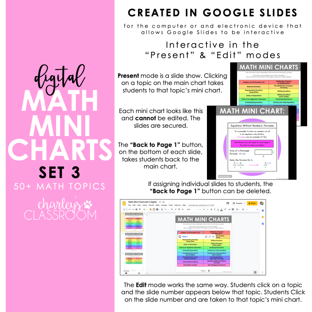 Digital Math Mini Charts | Set 3 (Distance Learning) - Charley's Classroom