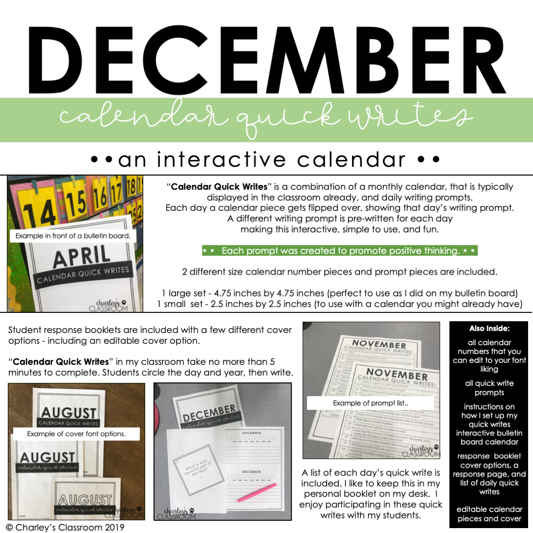 Calendar Quick Writes (December) | An Interactive Writing Calendar ...