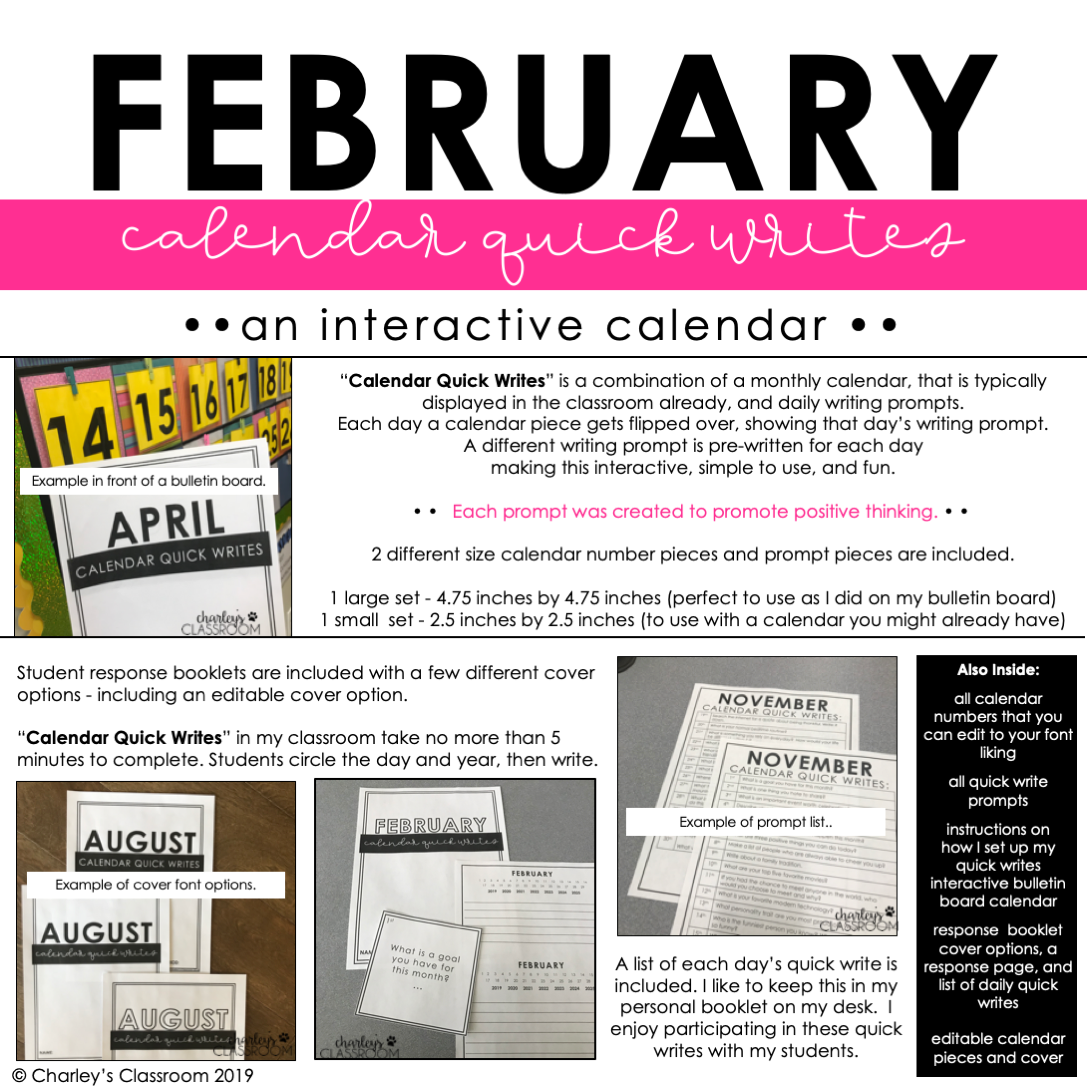 Calendar Quick Writes (February) | An Interactive Writing Calendar ...